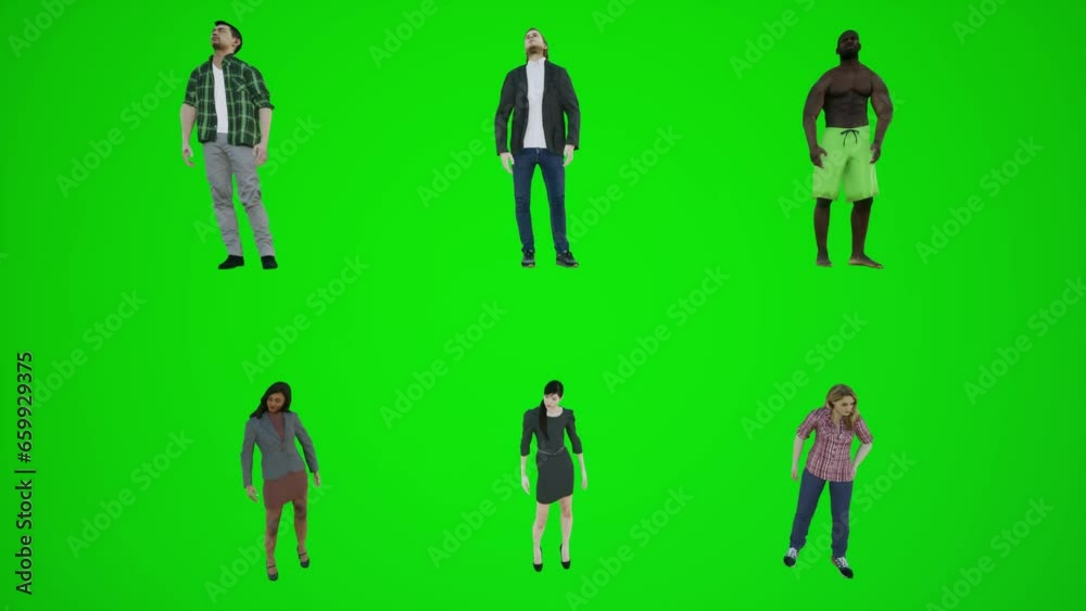 Vidéo Stock 3D animation of six men and women standing on a green ...