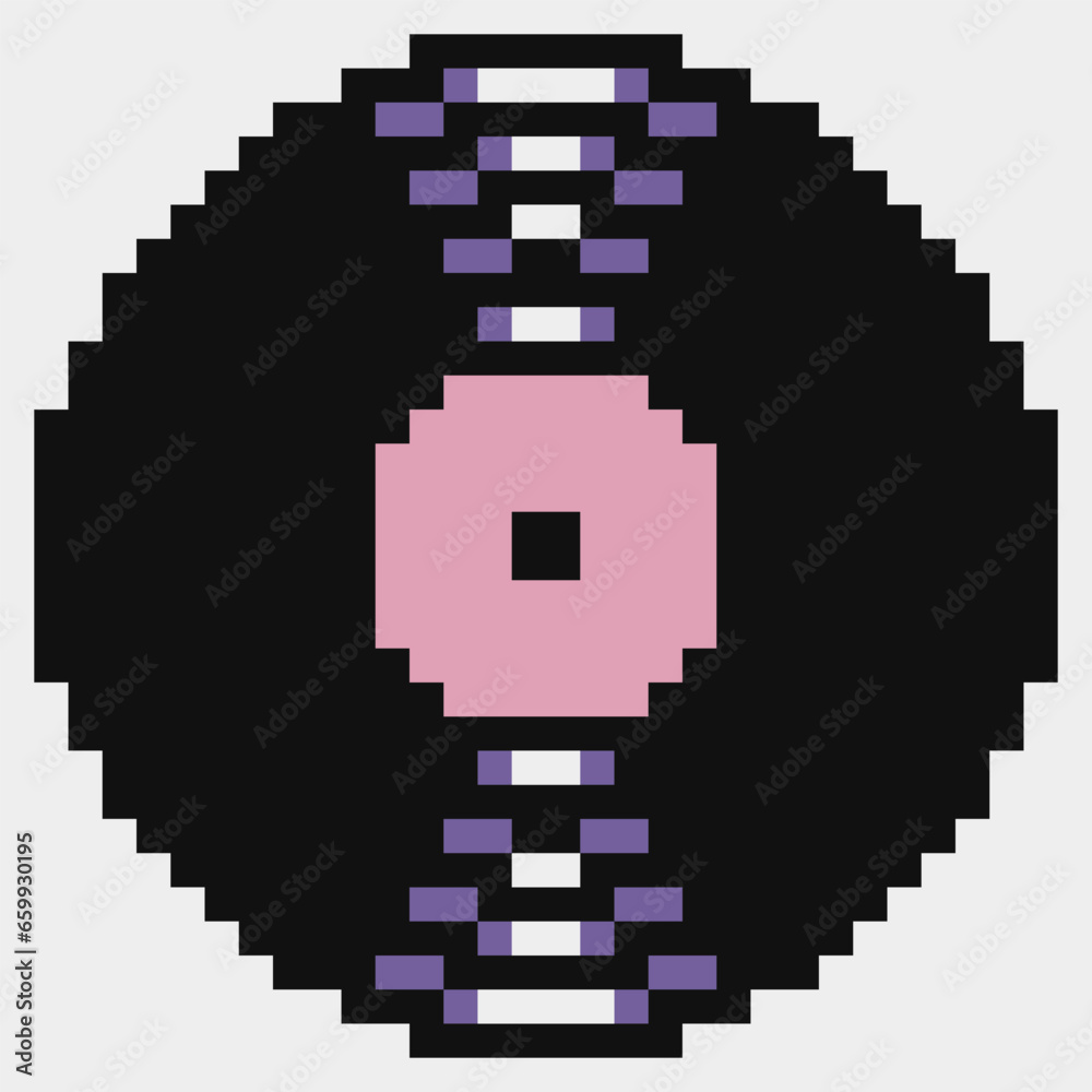Music record, compact disc retro icon. Pixel art style. Audio movies CD ...
