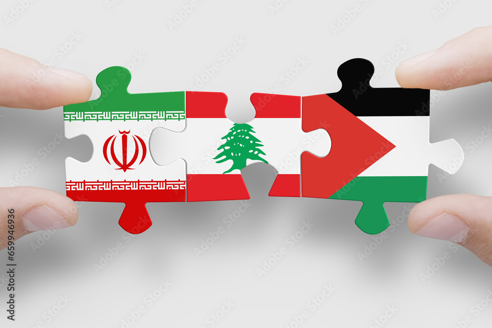 Puzzle made from flags of Iran,Lebanon and Palestine. Gaza and Israel ...