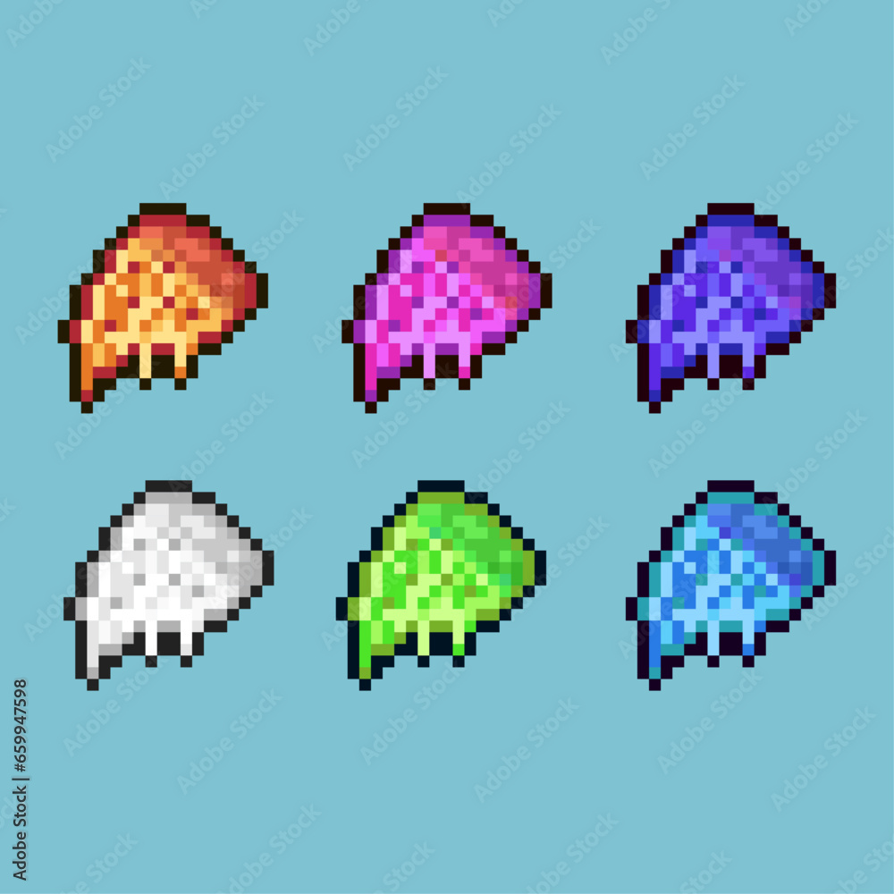 Pixel art sets of slice of pizza with variation color item asset ...