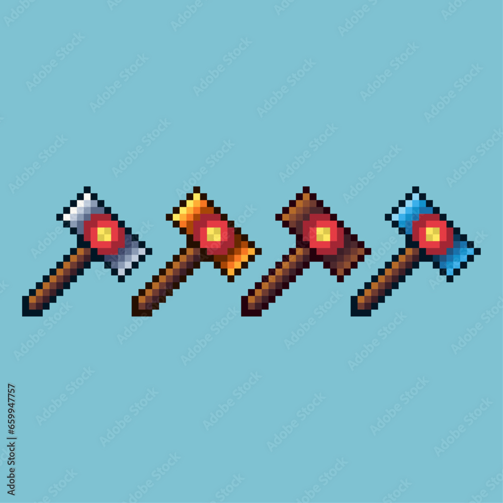 Vecteur Stock Pixel art sets of gold hammer with variation color item asset. Simple bits of ...