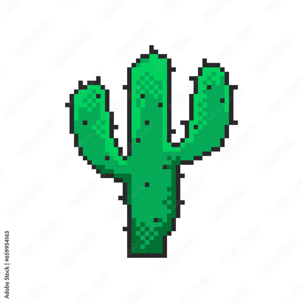 Cactus pixel art icon, 8-bit sprite. Isolated vector illustration for ...