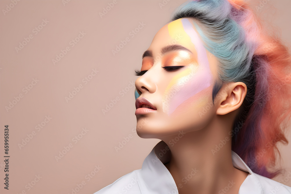 Fashion editorial Concept. Closeup portrait of stunning pretty woman ...