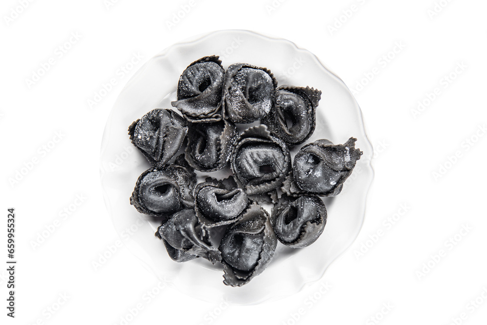 ravioli black color agnolotti cuttlefish ink fresh seafood salmon fish ...
