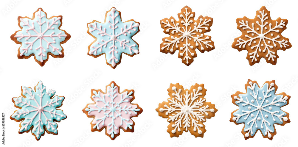 Snowflake Set for Christmas, Cute Sugar Cookie on transparent ...
