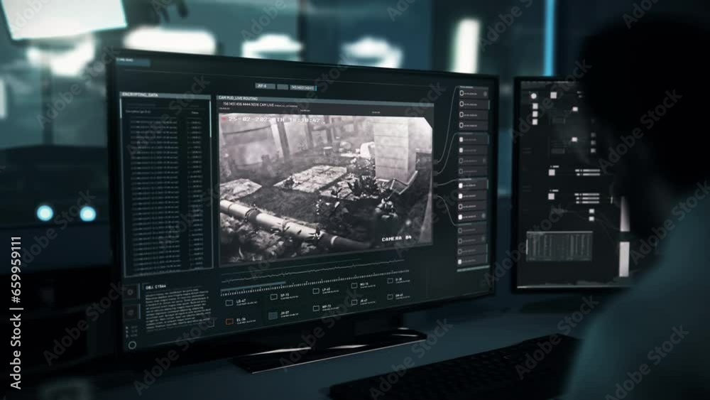 Vidéo Stock Spy network technology supervises the troops during the ...