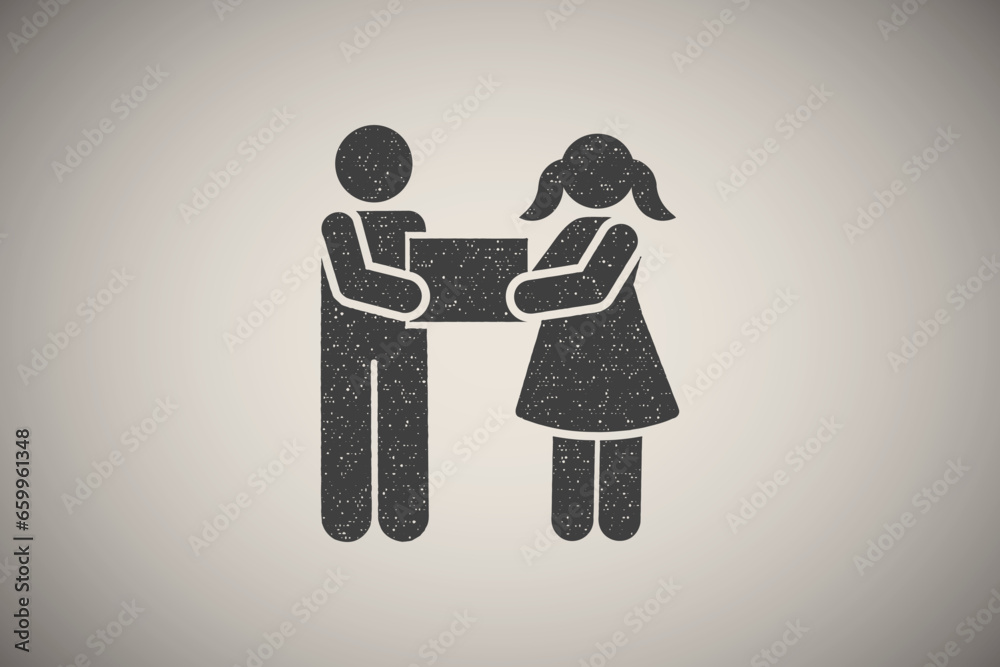 Boy girl map look pictogram icon vector illustration in stamp style ...