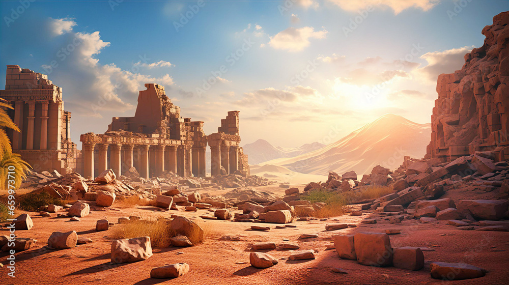 Beautiful ruins of ancient temples in Jordan of Egyptian desert ...