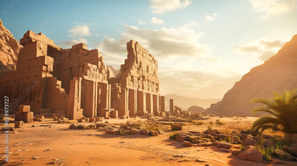 Beautiful ruins of ancient temples in Jordan of Egyptian desert ...