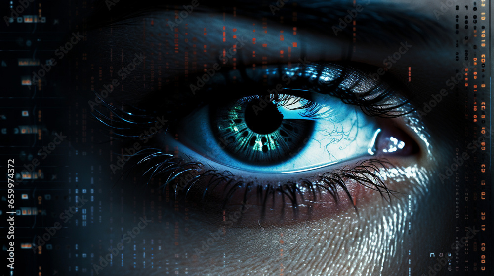 In a cybercrime investigation hub, the woman's cybernetic eye scans ... In a cybercrime investigation hub, the woman's cybernetic eye scans ...