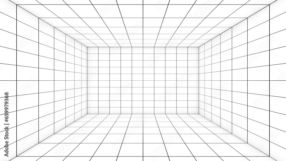 A grid of lines in an empty, white room serves as a visual cue. ,a ...