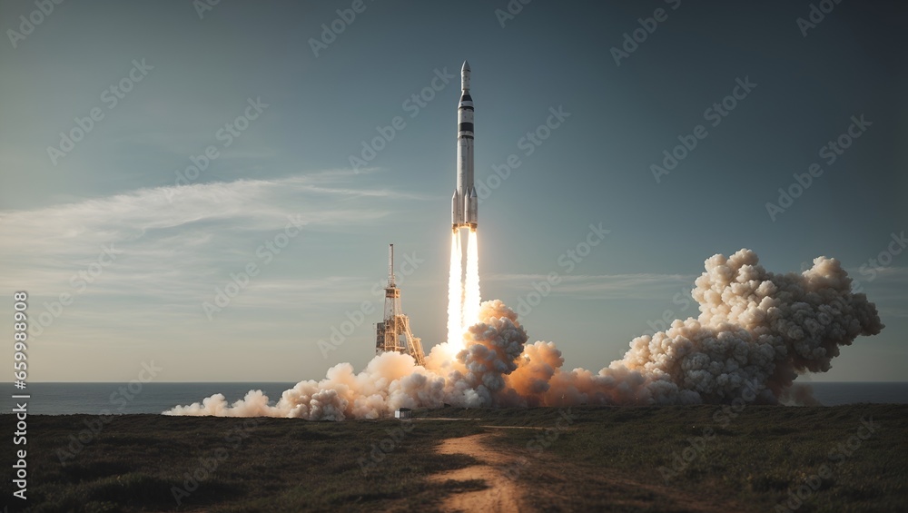 Rocket propulsion launch from Earth to space travel exploration mission ...