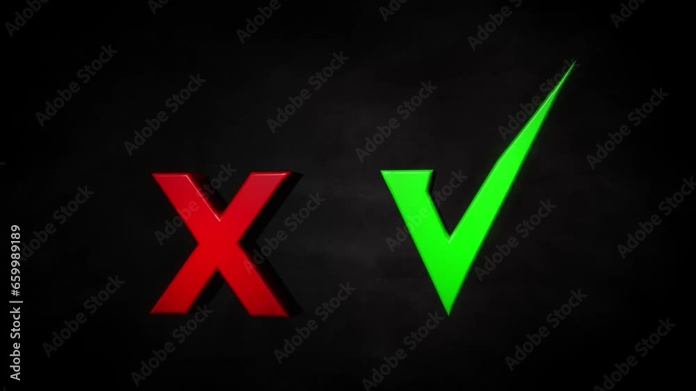 Green check mark and red cross confirm or deny, 3D icon symbols ...