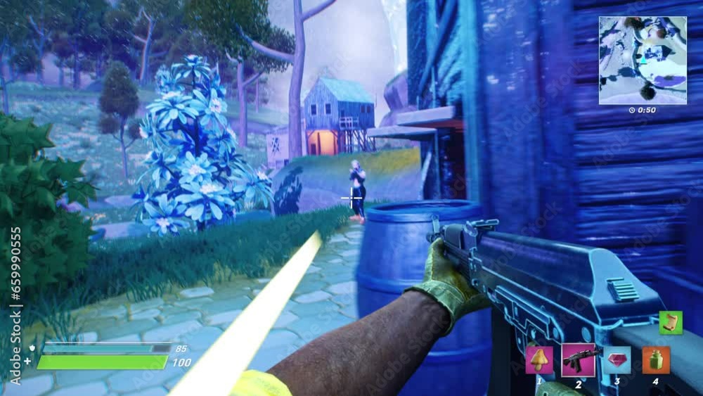 Mockup animation of the internet shooter fake video game with cartoon ...