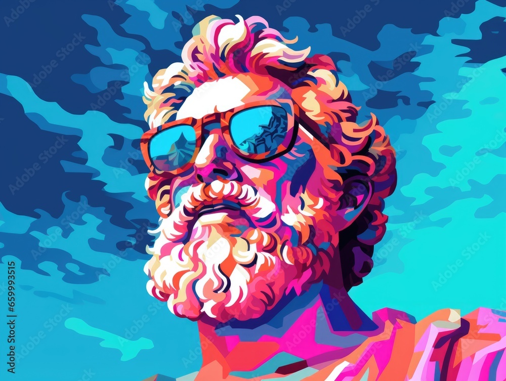 8 bit art ancient Greek statue wearing sunglasses, waverer Stock ...