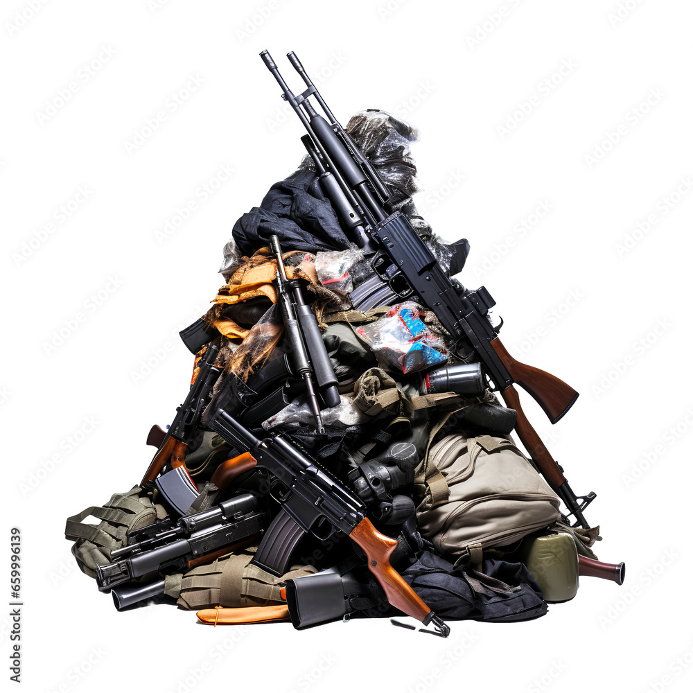 Waste war weapons such as guns on transparent background PNG. Recycled ...