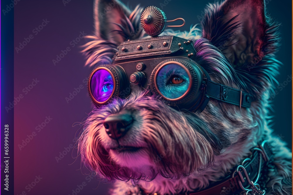 synthwave steampunk dog hyper detailed beautifully color coded ...