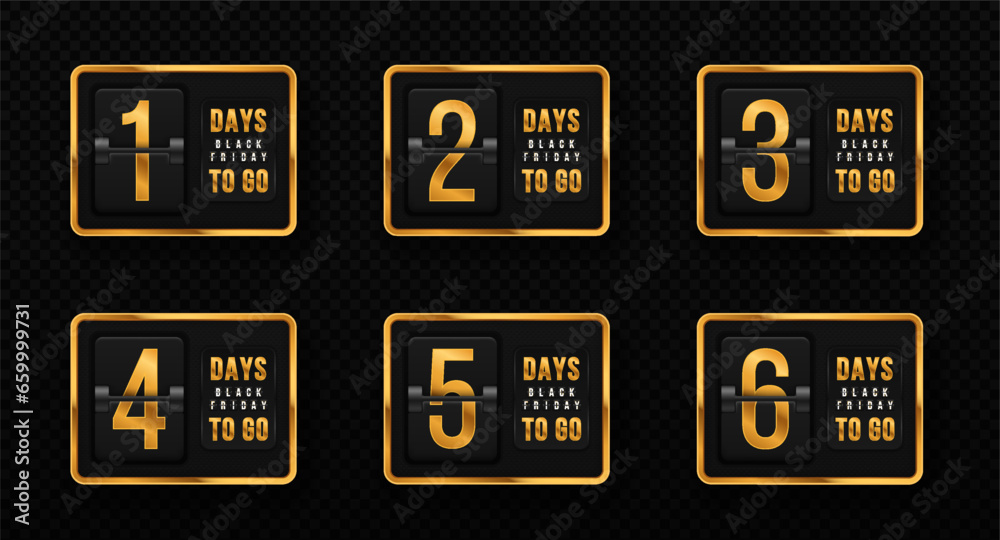 Set of golden countdown timer for Black Friday. Modern clock countdown ...