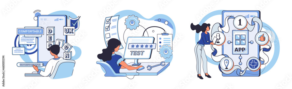 Application testing metaphor. Vector illustration. Application testing ...