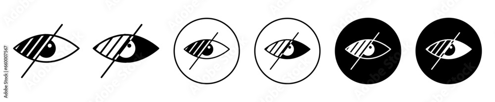 Low Vision blindness icon. Eye disability to see visual symbol set. No ...