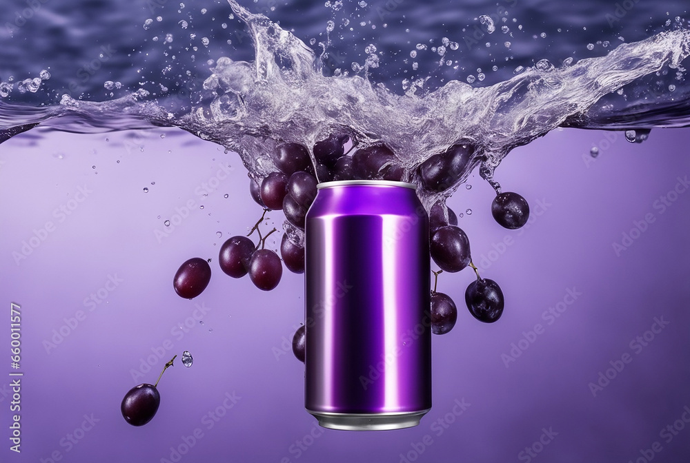 Grapes soda/ beer beverage ;mock up product photograph of a purple ...