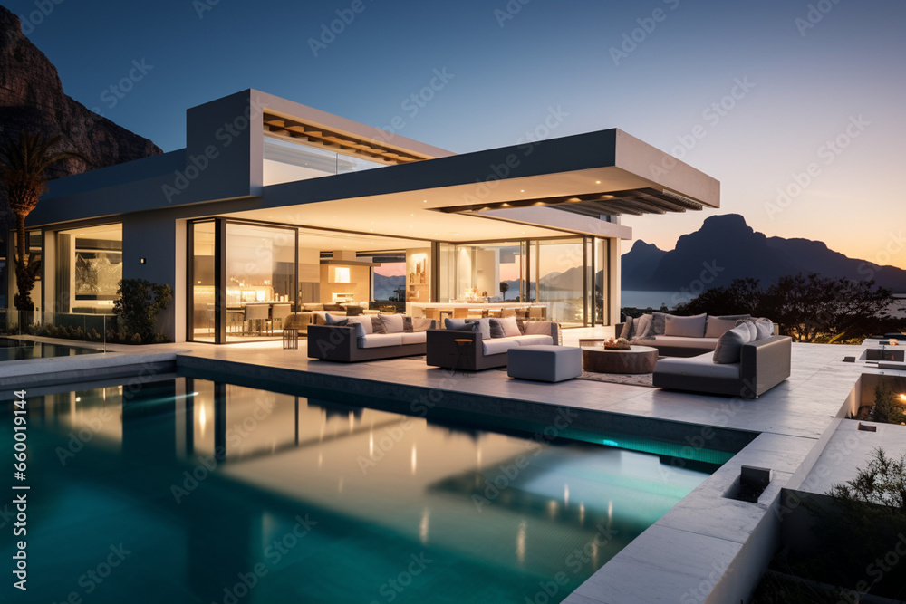 Contemporary Masterpiece: Captivating View of a Modern Villa, Expanding ...