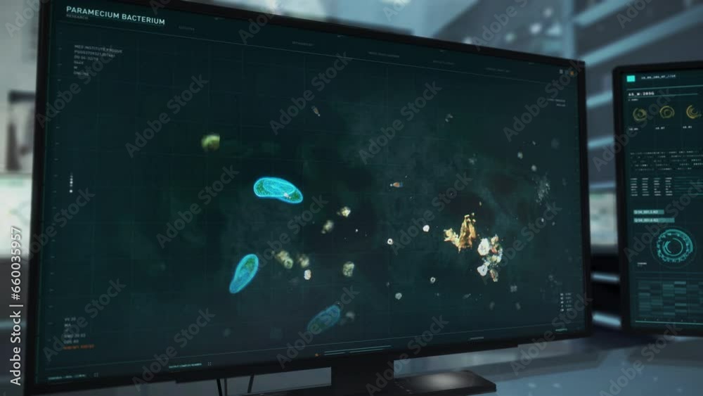 Paramecium Microbe Study In Scientific Microscope Software Interface ...