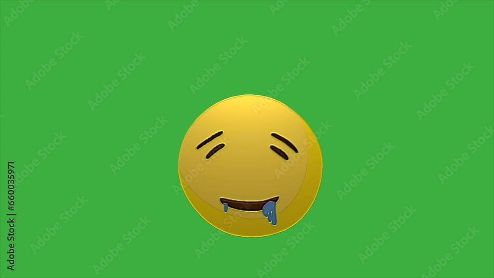 Cartoon video loop animation of drooling facial expressions on green ...
