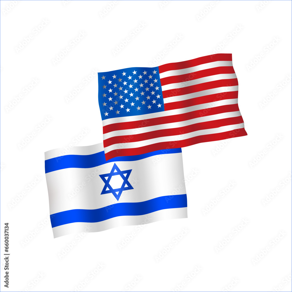 Realistic illustration flags of America and Israel. The flags of the ...
