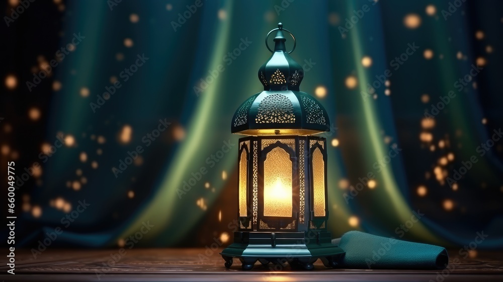 Luxury Islamic background with Ramadan lantern Quran and particles ...
