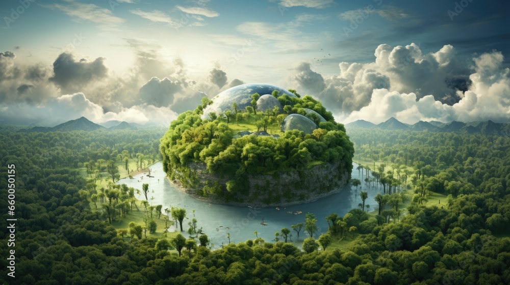 Global village and environmental conservation concept represented by a ...