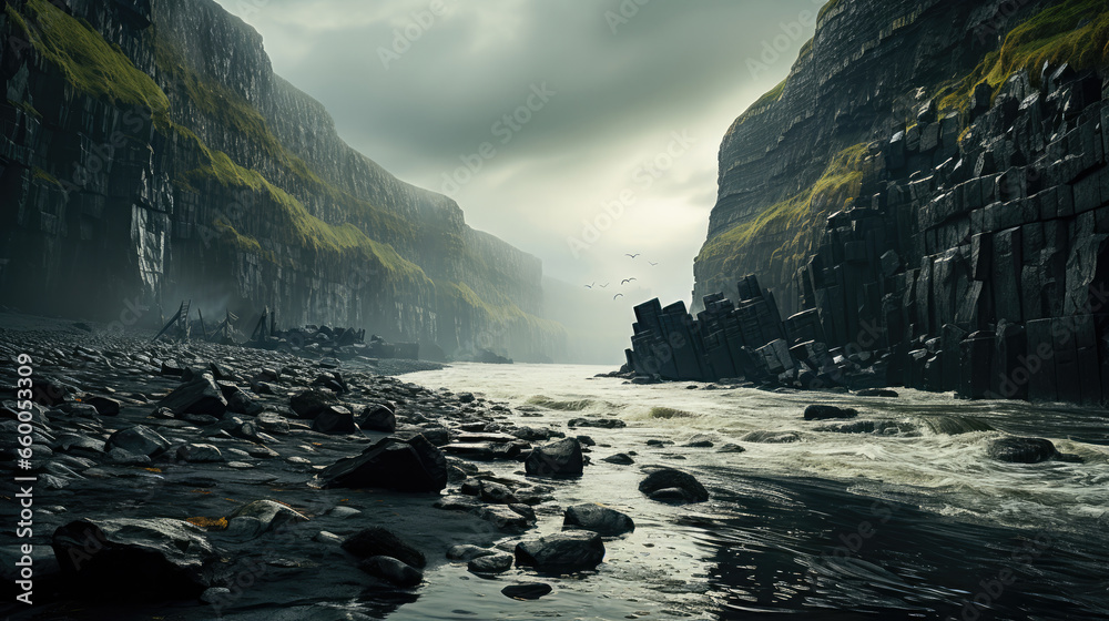 Explore the power of nature: coastal cliffs, tumultuous waves, and an ...