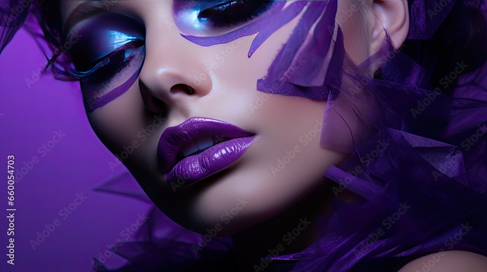 A model with a neo-gothic look using deep purple and black powder ...