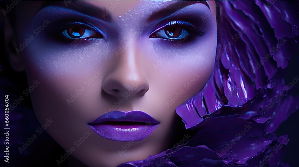 A model with a neo-gothic look using deep purple and black powder ...
