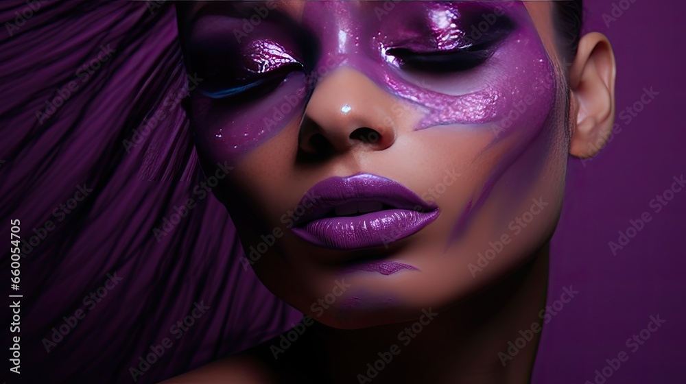 A model with a neo-gothic look using deep purple and black powder ...