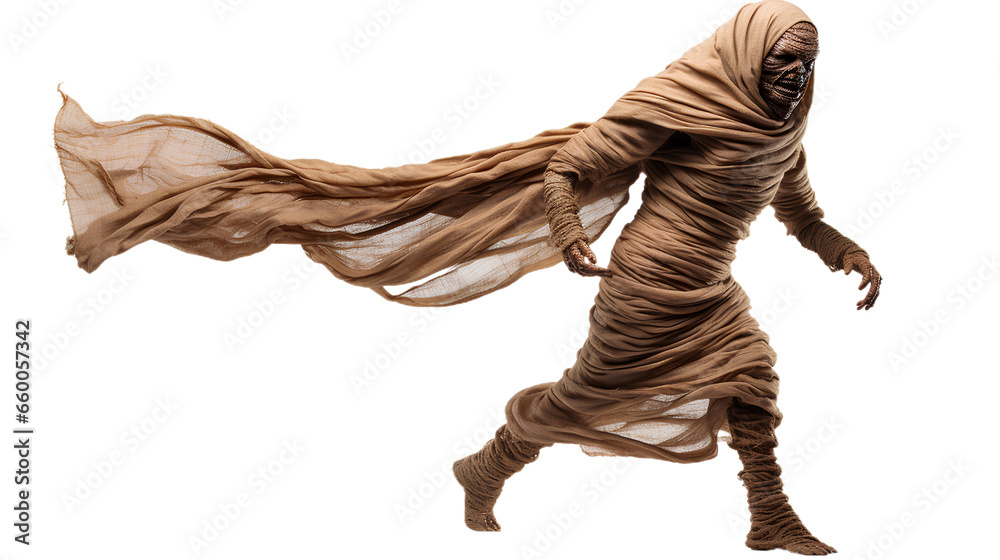 Studio shot portrait of walking scary mummy pose. halloween cosplay ...