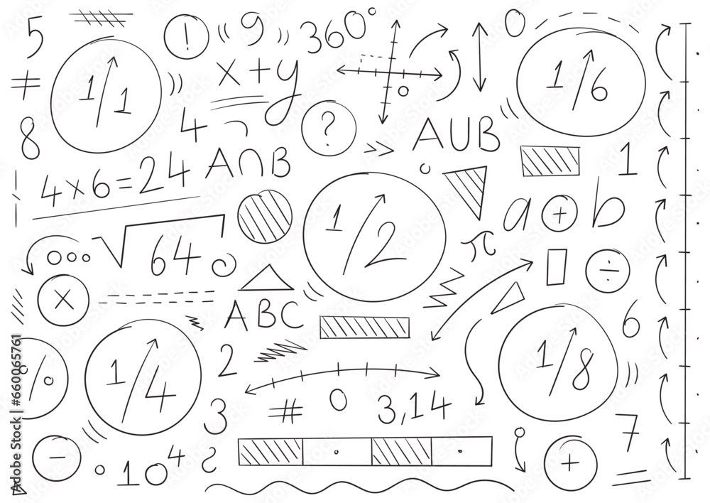 hand drawn education symbols. scribble math symbols. math symbols background Stock Vector ...