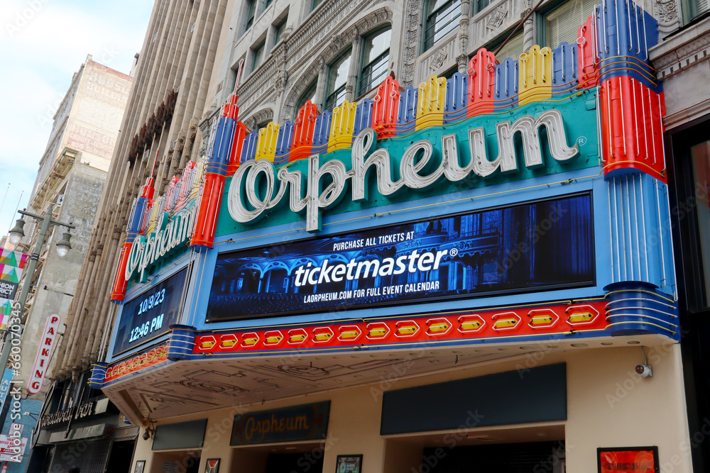 Los Angeles, California – October 9, 2023: The Orpheum Theatre, historic Theatre at 842 S ...