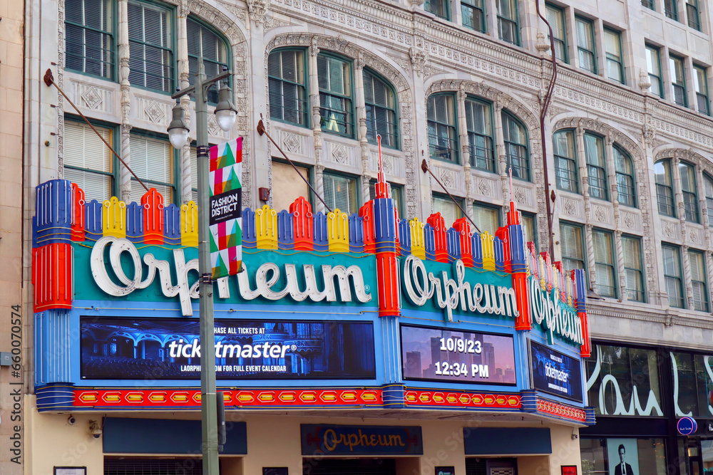 Los Angeles, California – October 9, 2023: The Orpheum Theatre, historic Theatre at 842 S ...