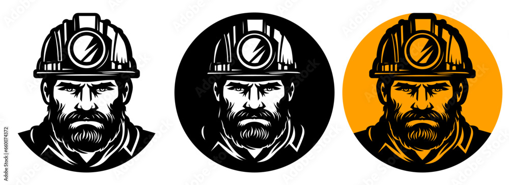 Rugged blue color worker in a hard hat and work attire logo symbol ...