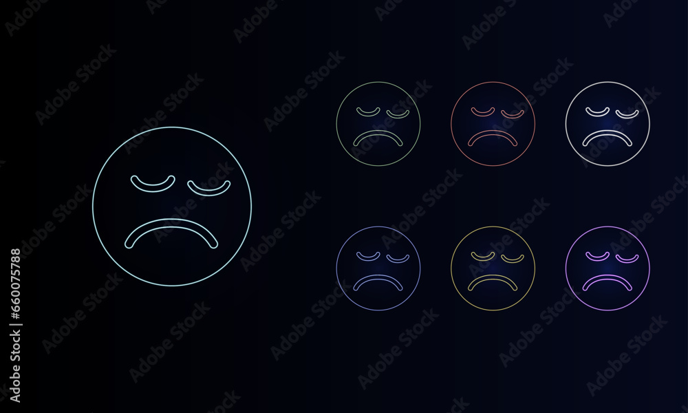 A set of neon depression symbols. Set of different color symbols, faint ...