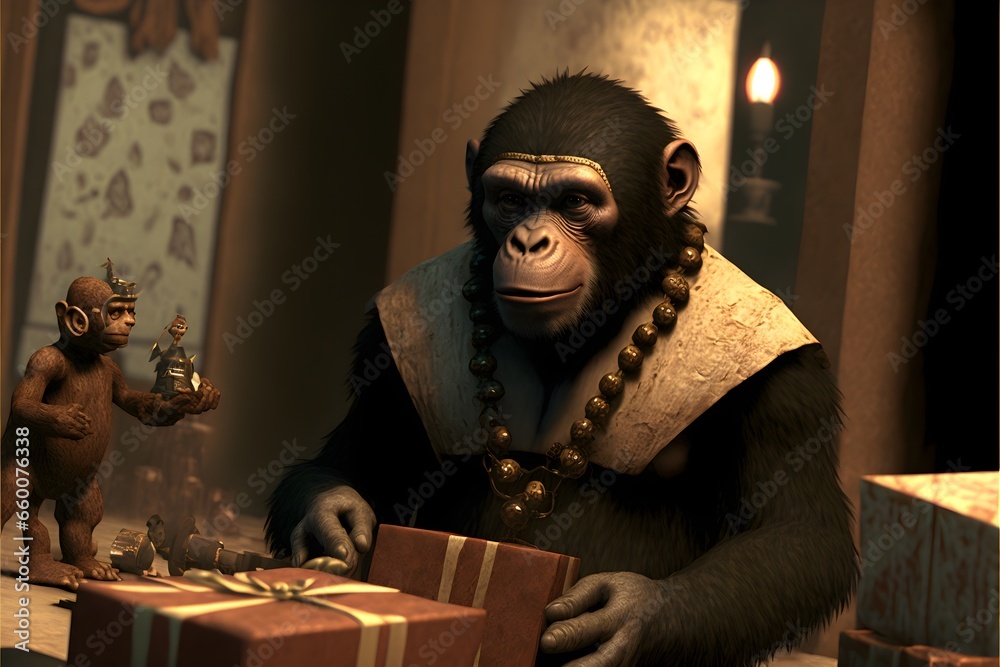 caeser from the planet of the apes celebrating christmas with his tribe ...