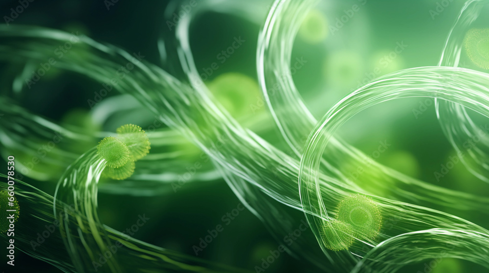 Dynamic and elegant spirals of Spirogyra algae, dark green filaments ...