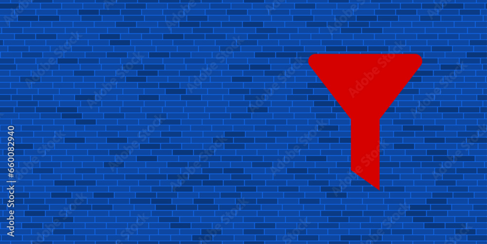 Blue Brick Wall with large red funnel symbol. The symbol is located on ...