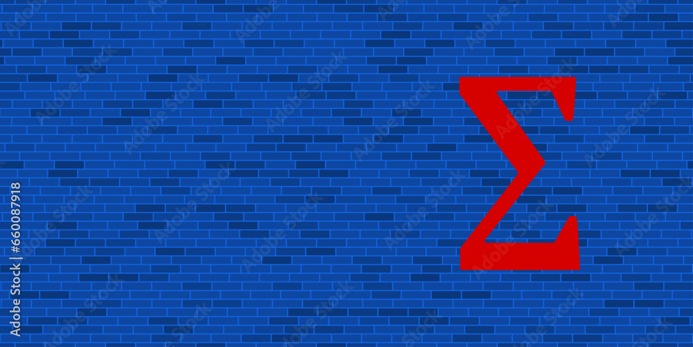 Blue Brick Wall with large red sigma symbol. The symbol is located on ...
