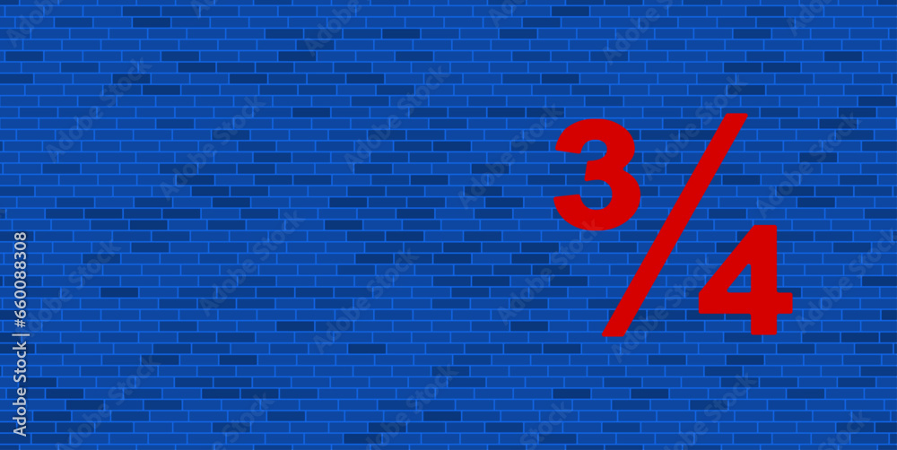 Blue Brick Wall with large red three quarters symbol. The symbol is ...