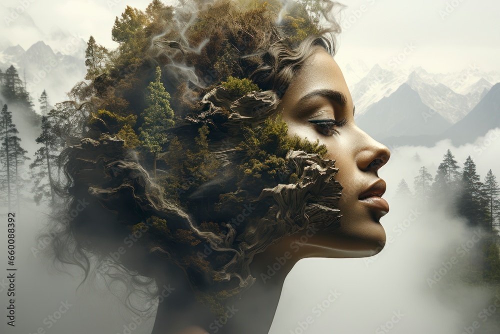 An artistic double exposure portrait that blends the subject's profile ...