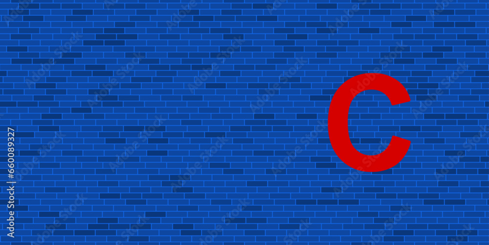 Blue Brick Wall with large red capital letter C symbol. The symbol is ...