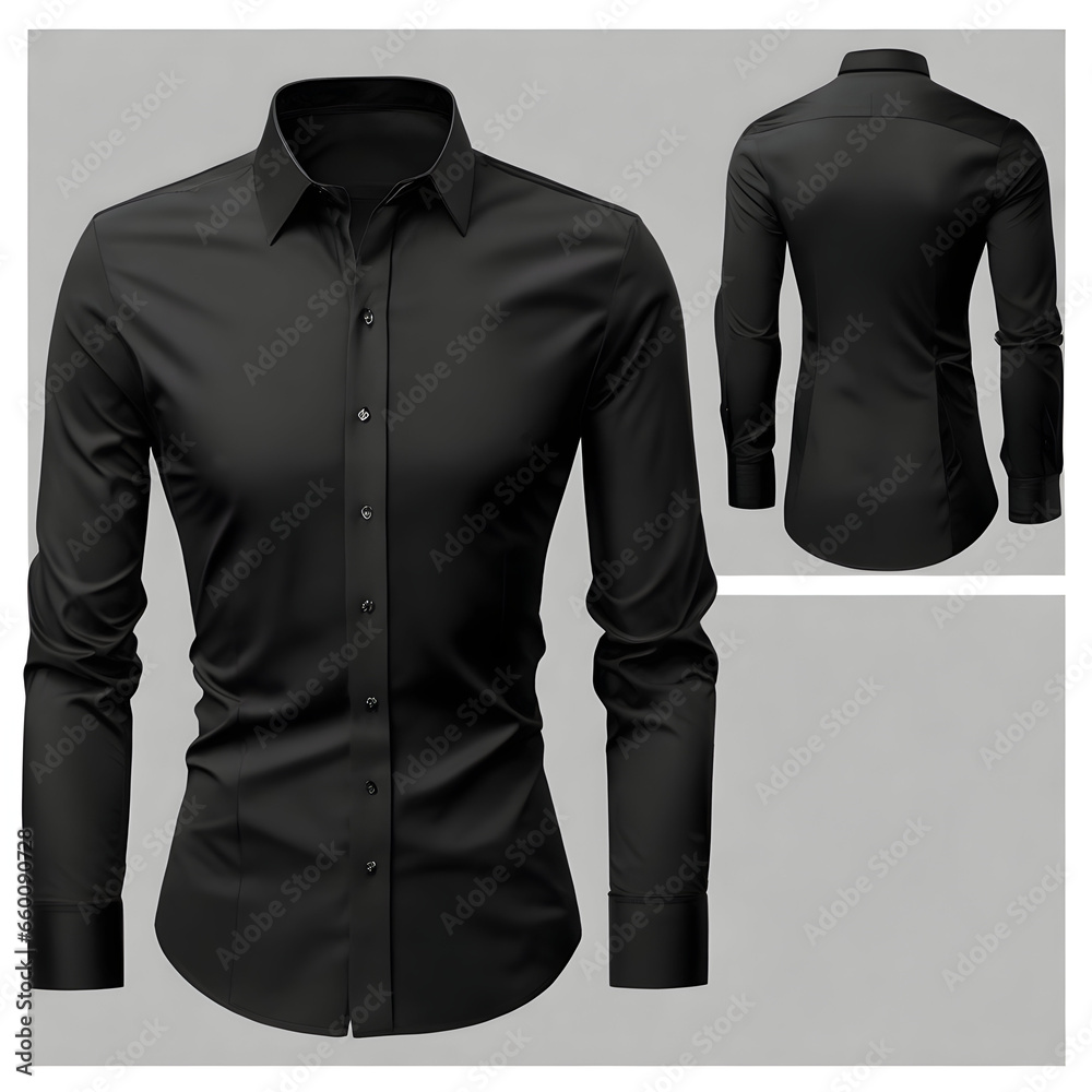 Formal black dress shirt mock up template, front and back view ...