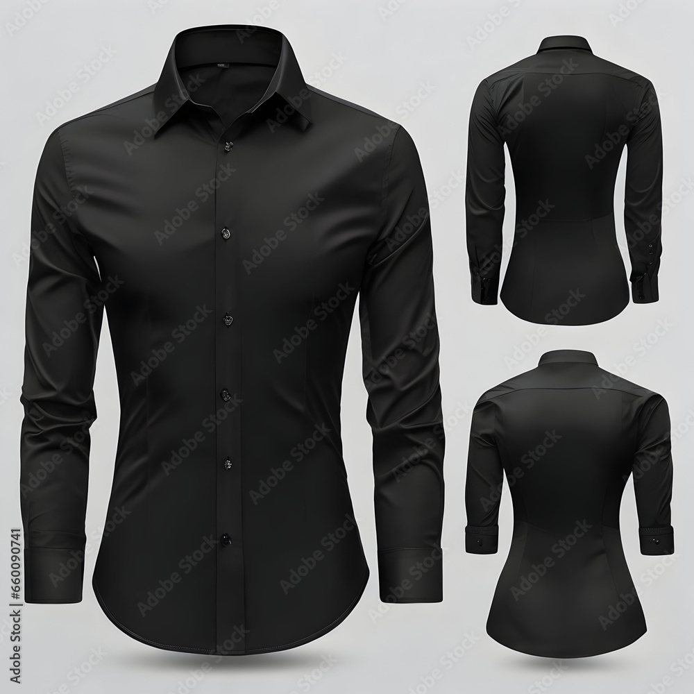 Formal black dress shirt mock up template, front and back view ...
